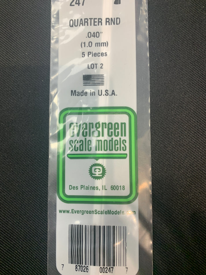 Evergreen Polystyrene #247 quarter round 040 1.0 mm – STSDecals